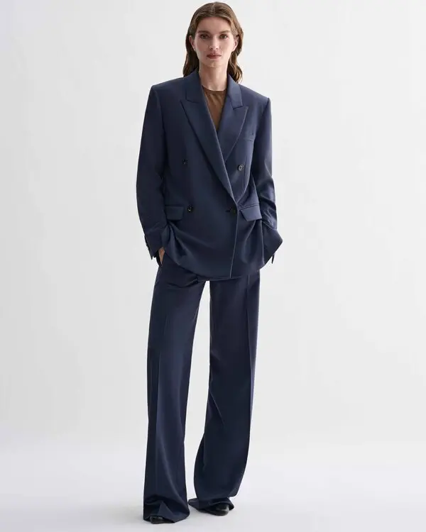 Veronica De Piante Roman Double Breasted Wool Blazer - Blue