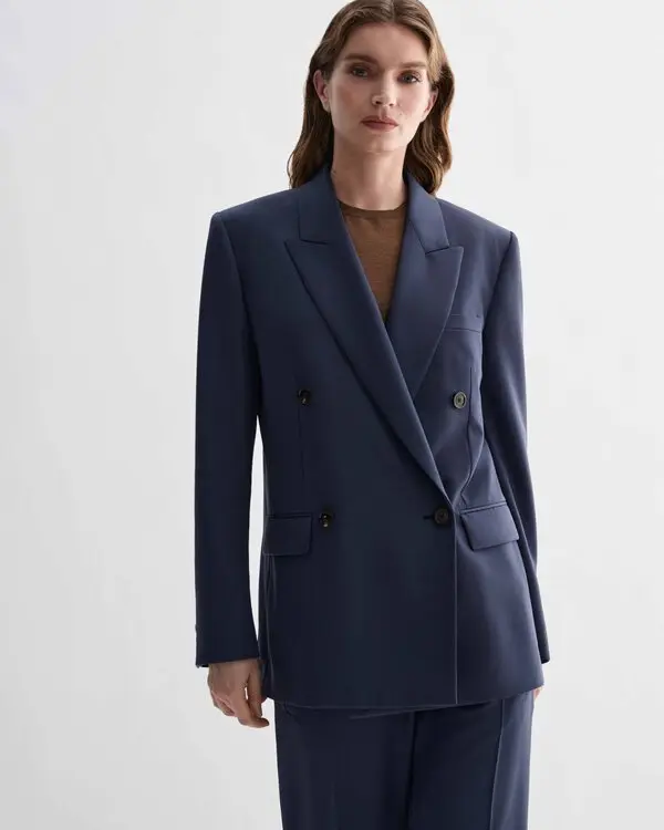 Veronica De Piante Roman Double Breasted Wool Blazer - Blue