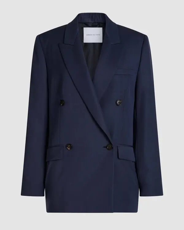 Veronica De Piante Roman Double Breasted Wool Blazer - Blue