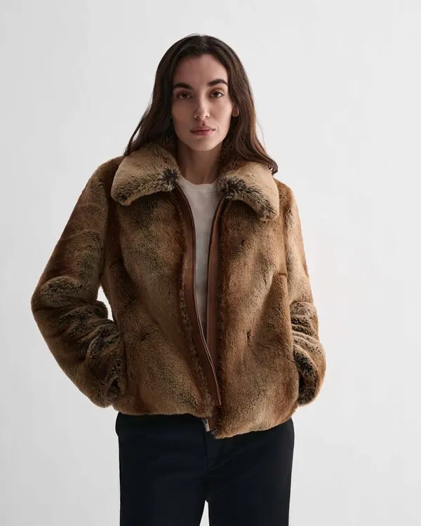 Veronica De Piante Mireia Cropped Faux Fur Jacket With Leather Trim