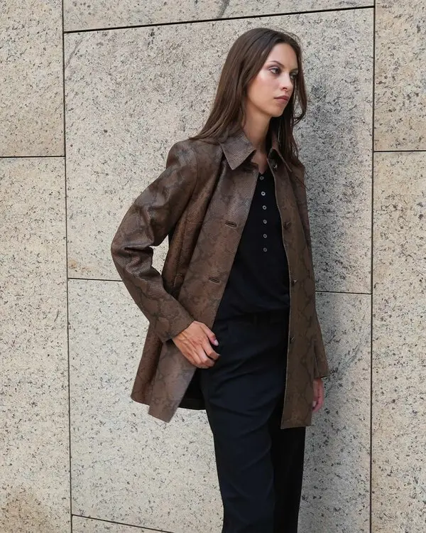 Veronica De Piante Chiara Coat In Snake Print Leather
