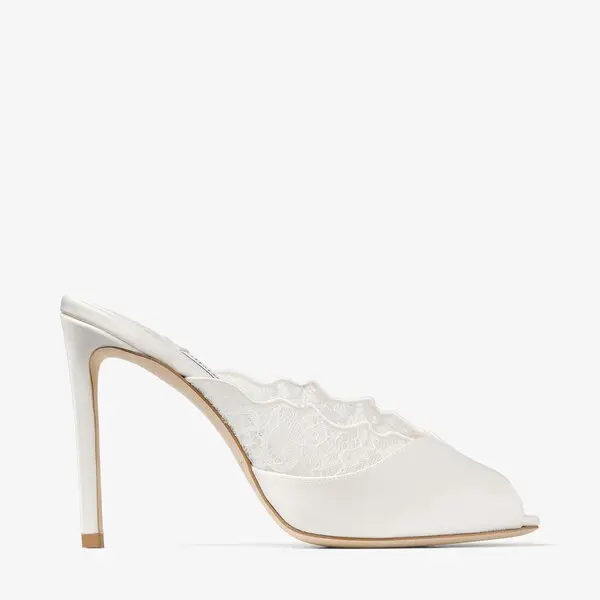 JIMMY CHOO Brigitte Lace And Satin Mule 100 Stiletto Heel - Ivory/ivory