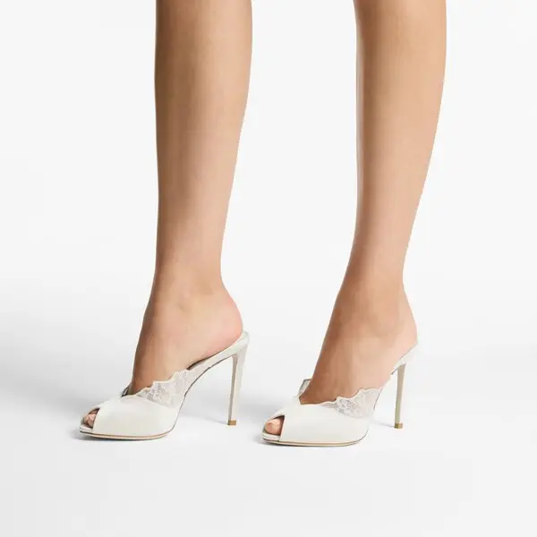 JIMMY CHOO Brigitte Lace And Satin Mule 100 Stiletto Heel - Ivory/ivory