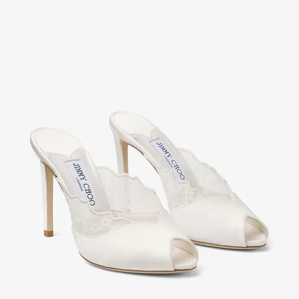 JIMMY CHOO Brigitte Lace And Satin Mule 100 Stiletto Heel - Ivory/ivory