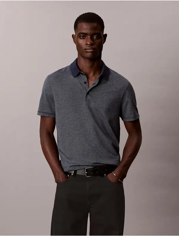 Calvin Klein Supima Cotton Stripe Polo Shirt - Dark Sapphire