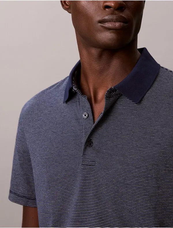 Calvin Klein Supima Cotton Stripe Polo Shirt - Dark Sapphire