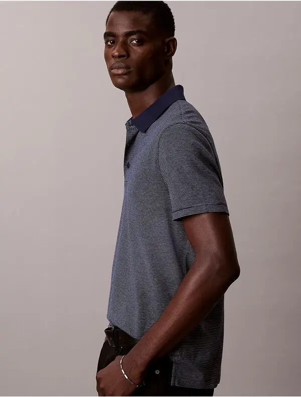 Calvin Klein Supima Cotton Stripe Polo Shirt - Dark Sapphire