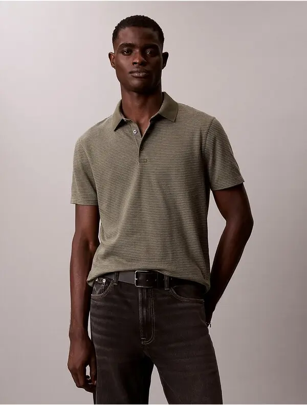 Calvin Klein Supima Cotton Stripe Polo Shirt - Olive Night