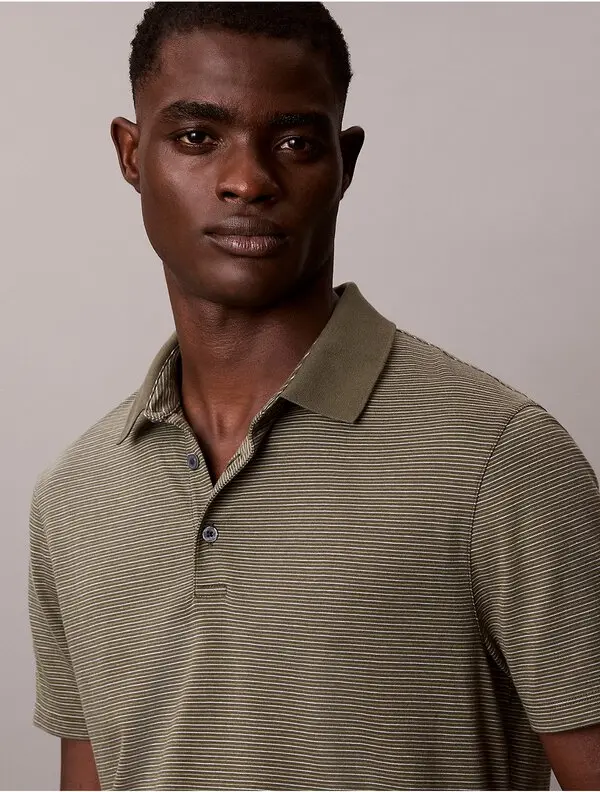 Calvin Klein Supima Cotton Stripe Polo Shirt - Olive Night