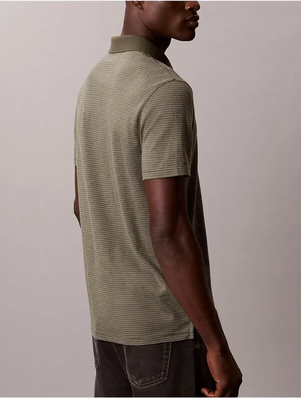 Calvin Klein Supima Cotton Stripe Polo Shirt - Olive Night