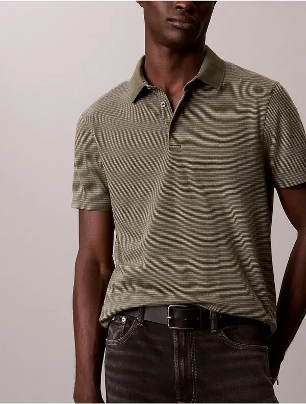 Calvin Klein Supima Cotton Stripe Polo Shirt - Olive Night