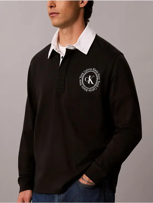 Calvin Klein Contrast Collar Rugby Polo Shirt - Black