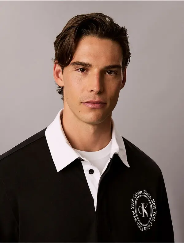 Calvin Klein Contrast Collar Rugby Polo Shirt - Black