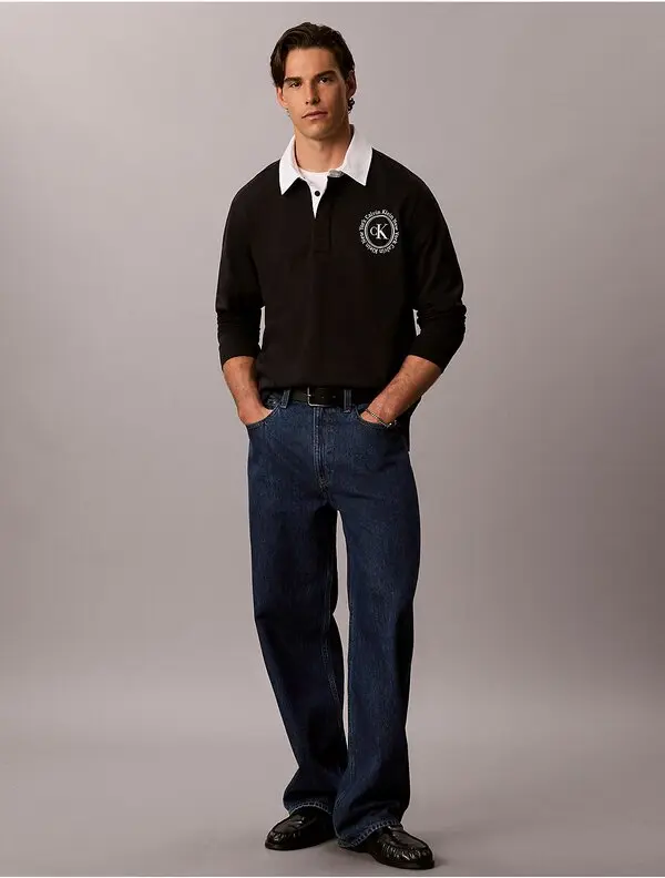 Calvin Klein Contrast Collar Rugby Polo Shirt - Black