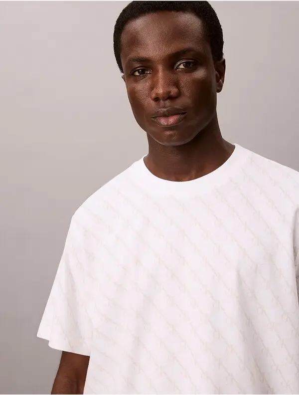 Calvin Klein Liquid Touch Monogram Logo Crewneck Tee - Bright White