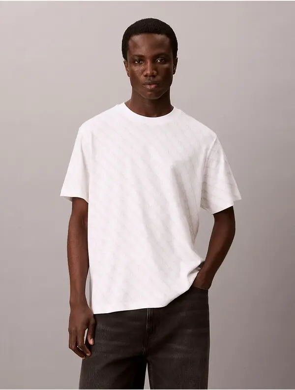 Calvin Klein Liquid Touch Monogram Logo Crewneck Tee - Bright White