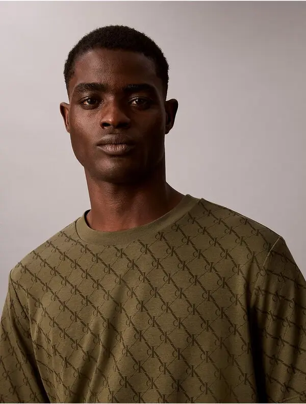 Calvin Klein Liquid Touch Monogram Logo Crewneck Tee - Olive Night