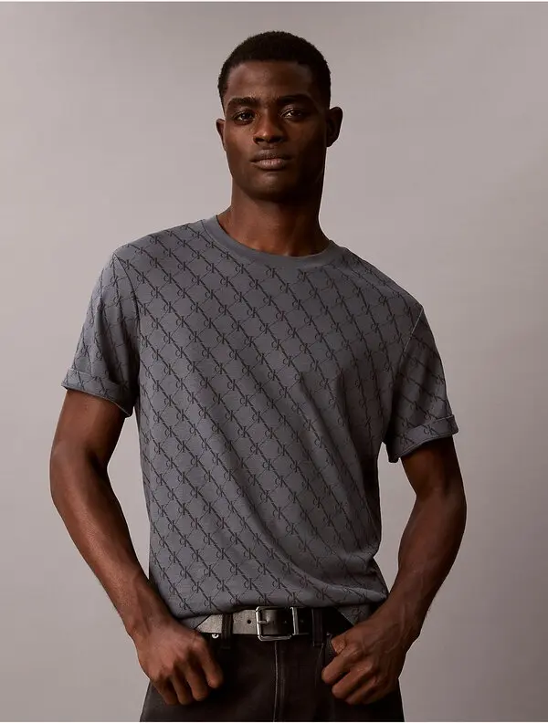 Calvin Klein Liquid Touch Monogram Logo Crewneck Tee - Turbulence