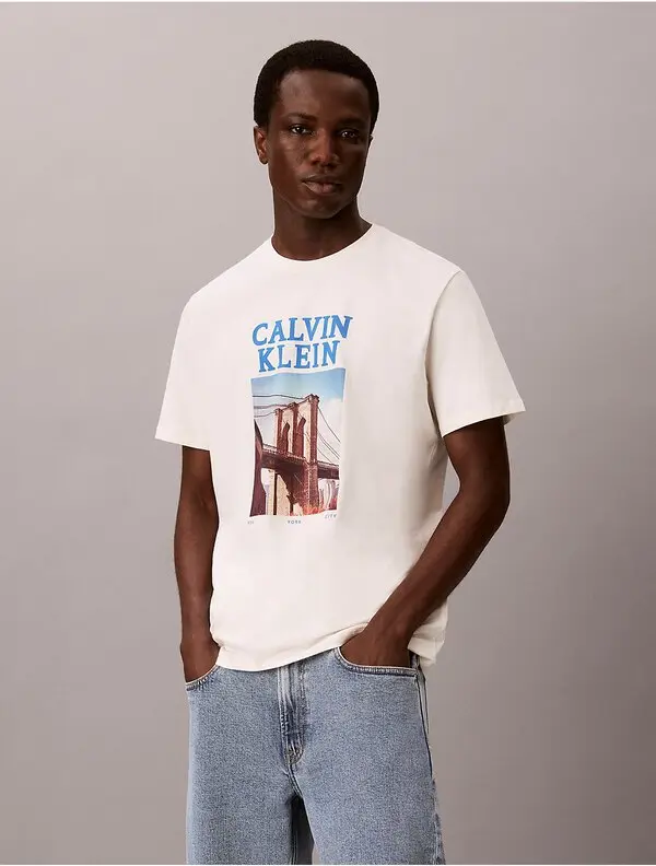Calvin Klein Brooklyn Bridge Logo Graphic Tee - Tofu