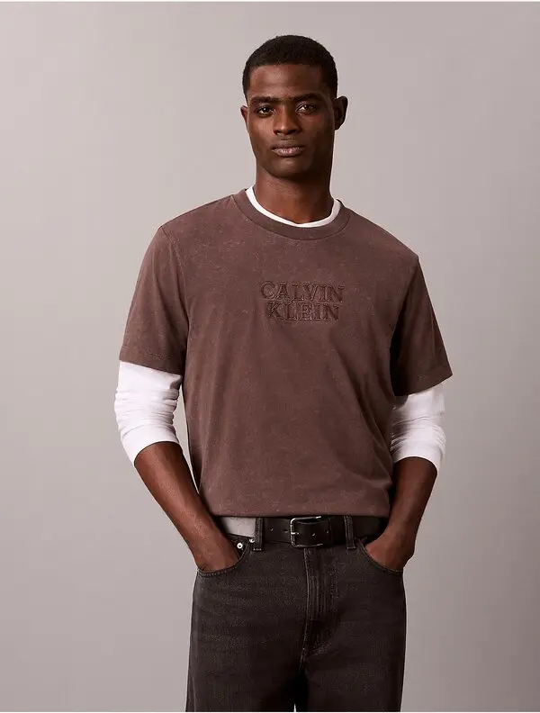 Calvin Klein Powder Wash Crewneck Tee - Hot Fudge