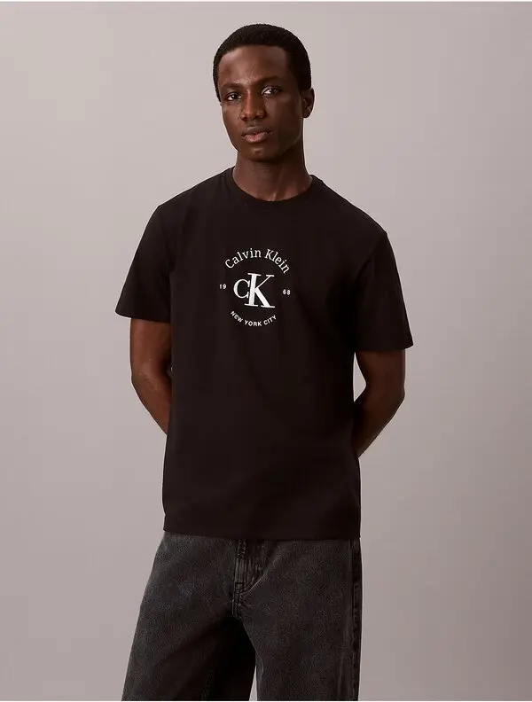 Calvin Klein Varsity Crest Logo Graphic Tee - Black