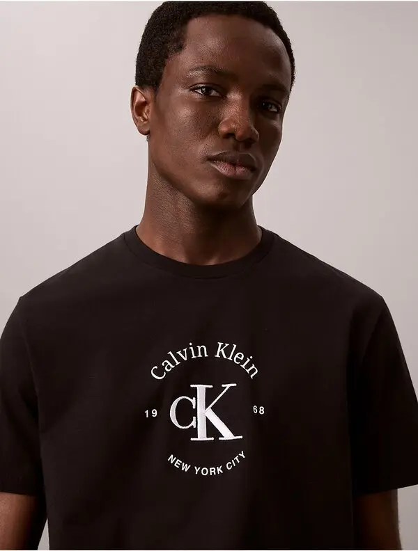 Calvin Klein Varsity Crest Logo Graphic Tee - Black