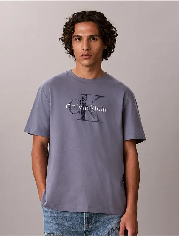 Calvin Klein Distressed Monologo Graphic Tee - Grisaille