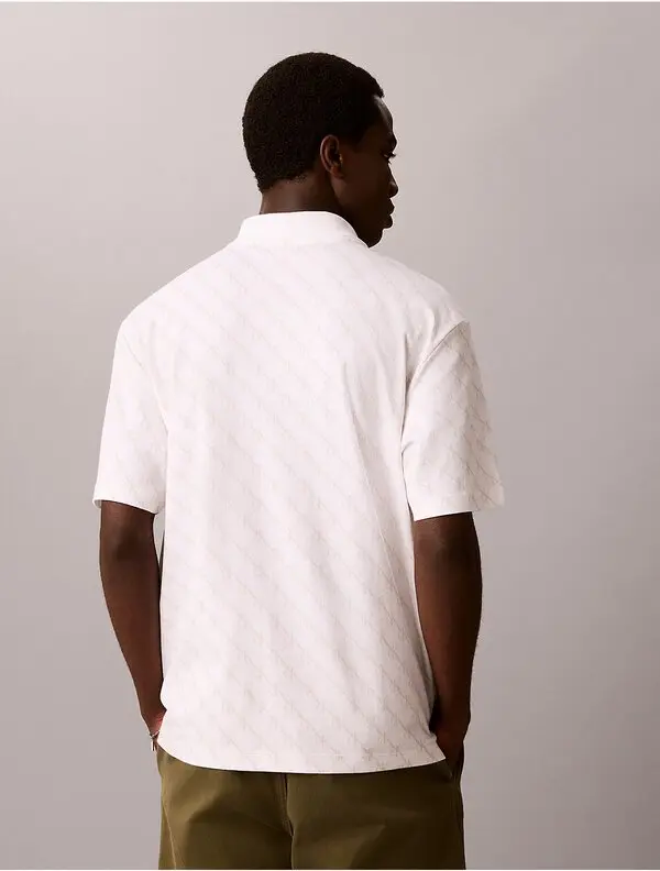 Calvin Klein Liquid Touch Monogram Logo Polo Shirt - Bright White