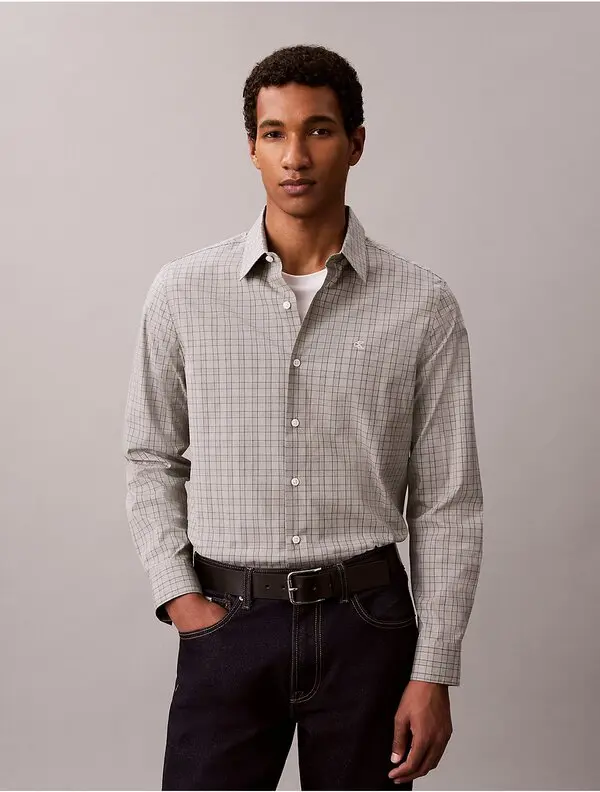 Calvin Klein Yarn-dyed Plaid Stretch Button-down Shirt - Olive Night