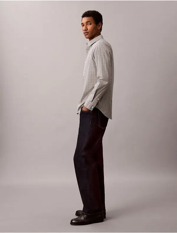 Calvin Klein Yarn-dyed Plaid Stretch Button-down Shirt - Olive Night