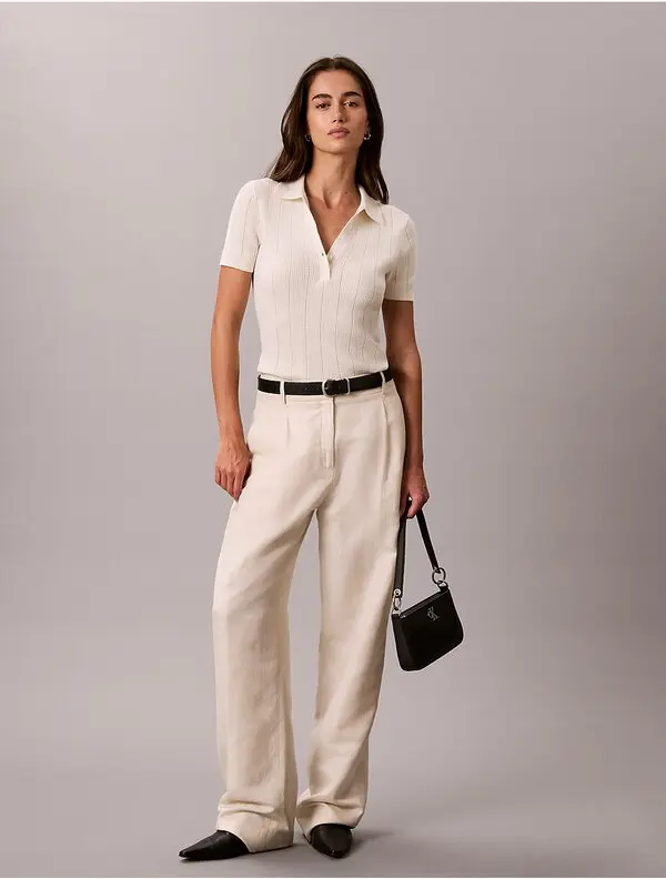 Calvin Klein Smooth Cotton Rib Polo Sweater - Tofu