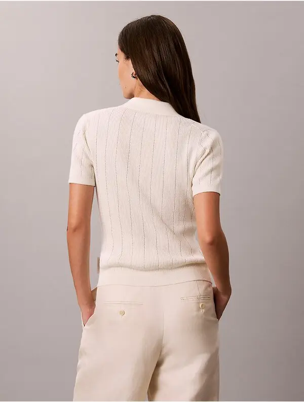 Calvin Klein Smooth Cotton Rib Polo Sweater - Tofu