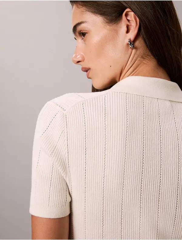 Calvin Klein Smooth Cotton Rib Polo Sweater - Tofu