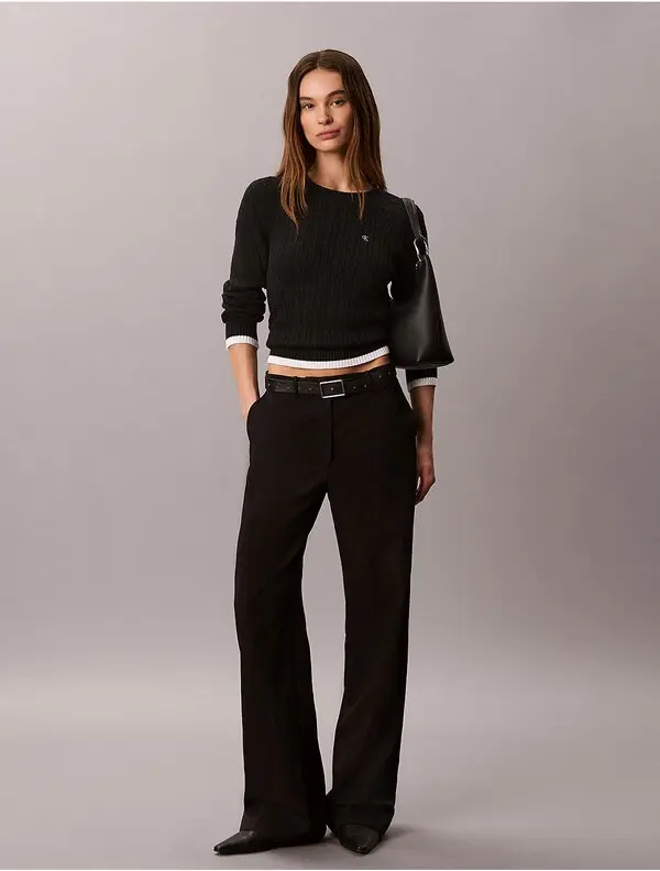 Calvin Klein Cable Knit Tipping Crewneck Sweater - Black