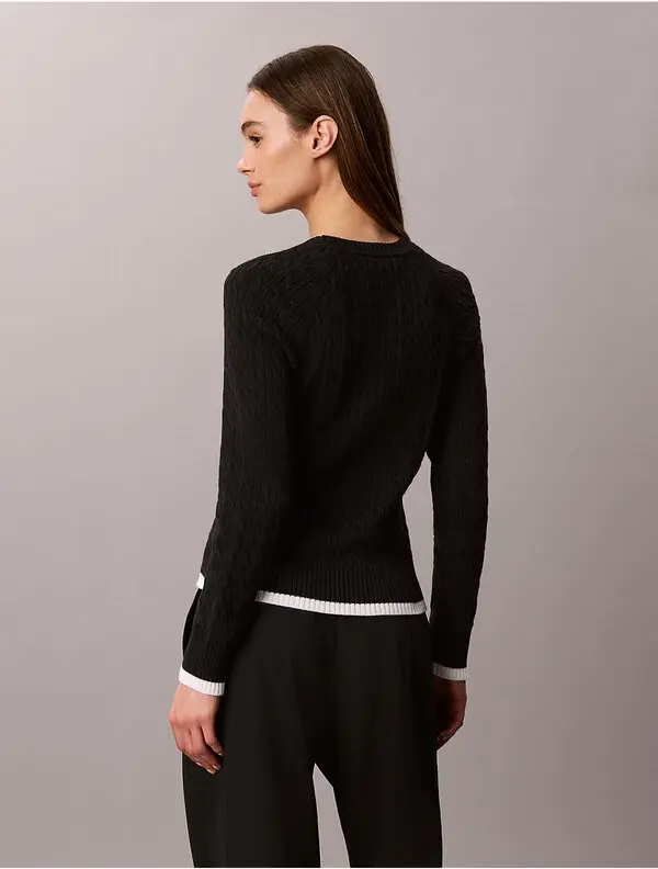 Calvin Klein Cable Knit Tipping Crewneck Sweater - Black