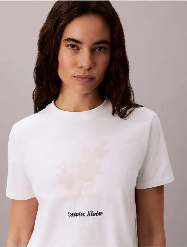 Calvin Klein Floral Print Cotton T-shirt - Bright White