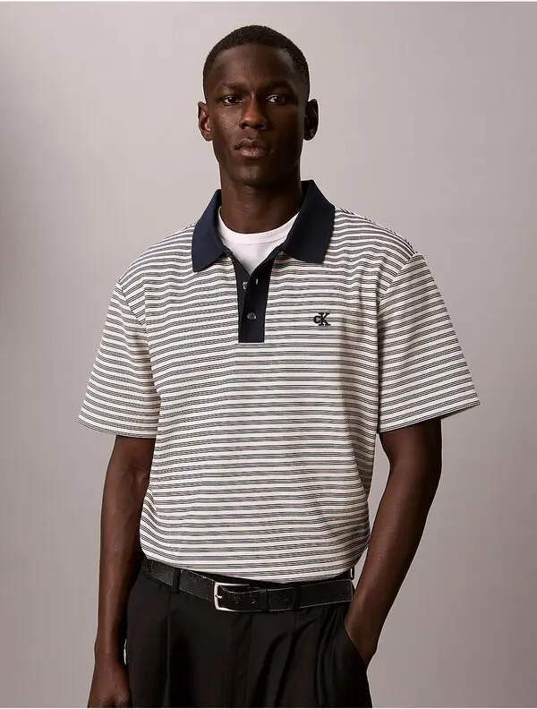 Calvin Klein Ottoman Stripe Polo Shirt - Chalk
