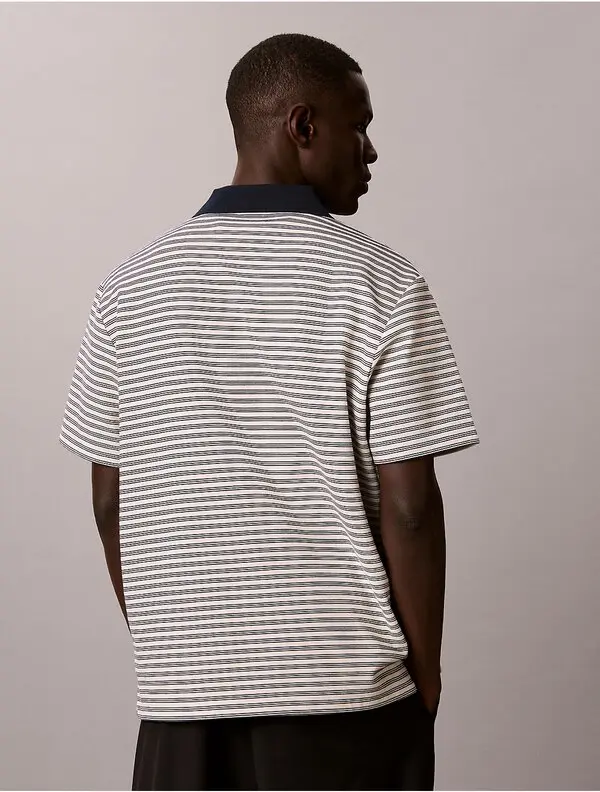 Calvin Klein Ottoman Stripe Polo Shirt - Chalk