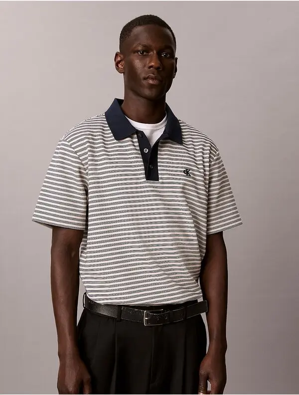 Calvin Klein Ottoman Stripe Polo Shirt - Chalk