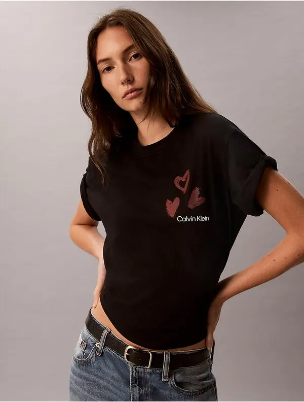 Calvin Klein Hearts Print Boxy T-shirt - Black