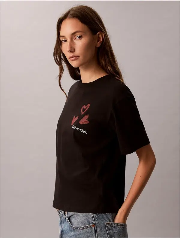 Calvin Klein Hearts Print Boxy T-shirt - Black