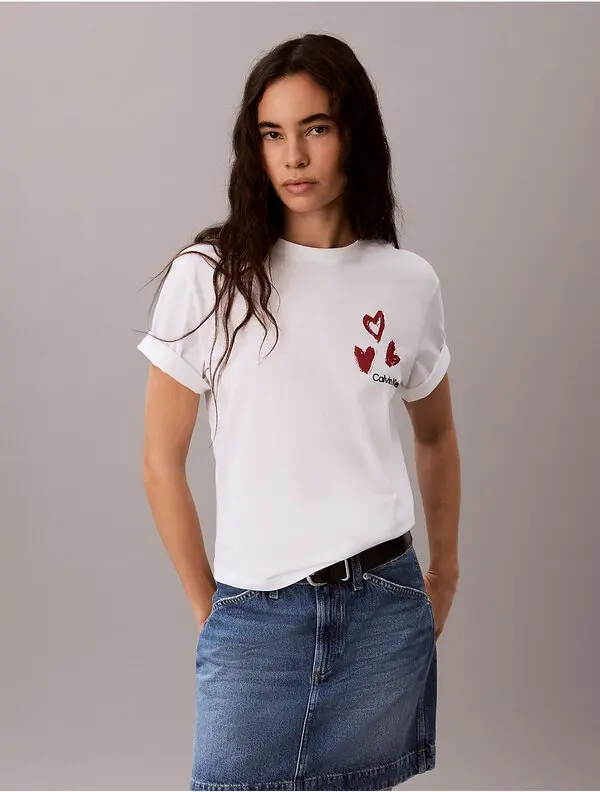 Calvin Klein Hearts Print Boxy T-shirt - Bright White
