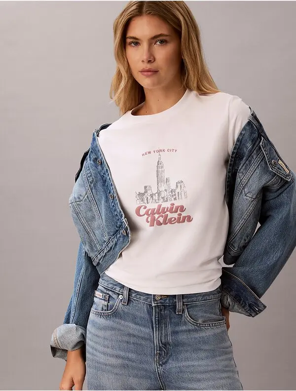 Calvin Klein Slim Cityscape Embossed Logo Tee - Bright White