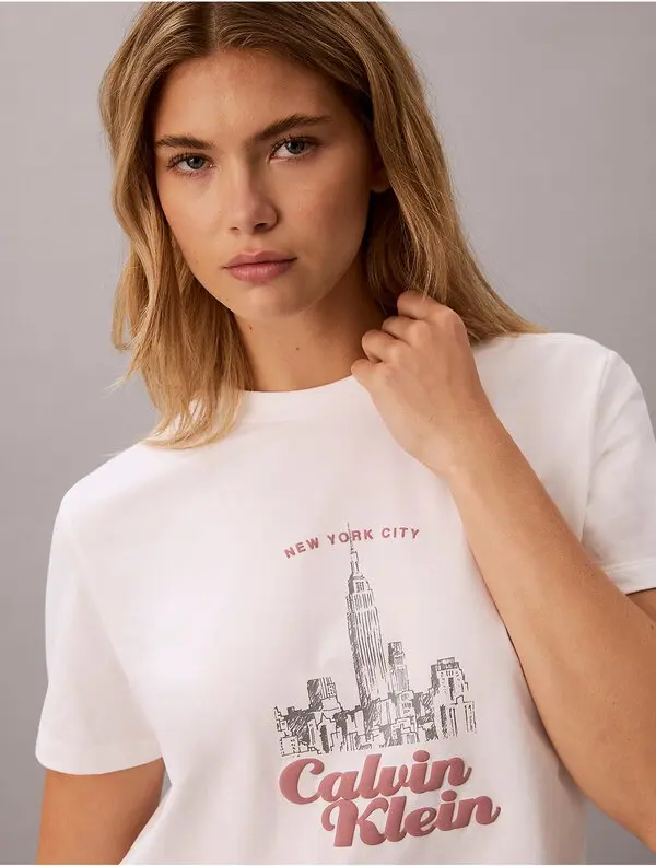 Calvin Klein Slim Cityscape Embossed Logo Tee - Bright White