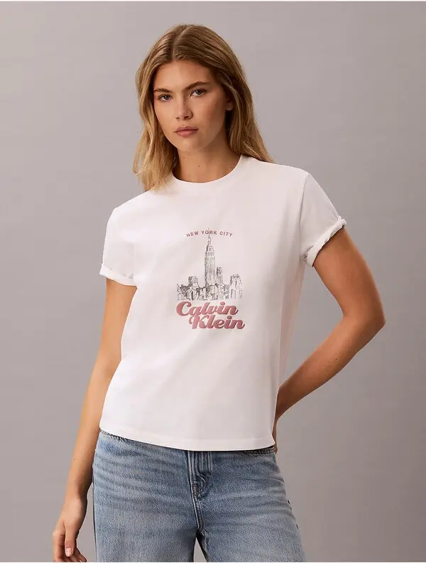 Calvin Klein Slim Cityscape Embossed Logo Tee - Bright White