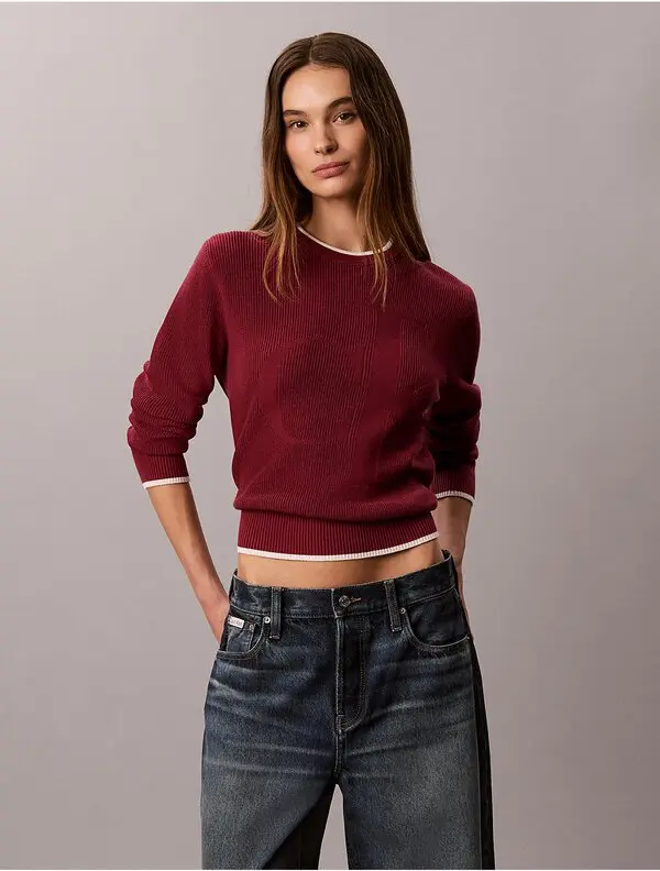 Calvin Klein Smooth Cotton Monogram Tipping Sweater - Rhododendron