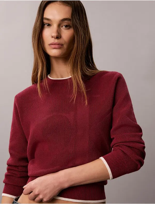 Calvin Klein Smooth Cotton Monogram Tipping Sweater - Rhododendron