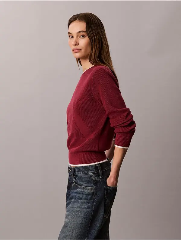 Calvin Klein Smooth Cotton Monogram Tipping Sweater - Rhododendron