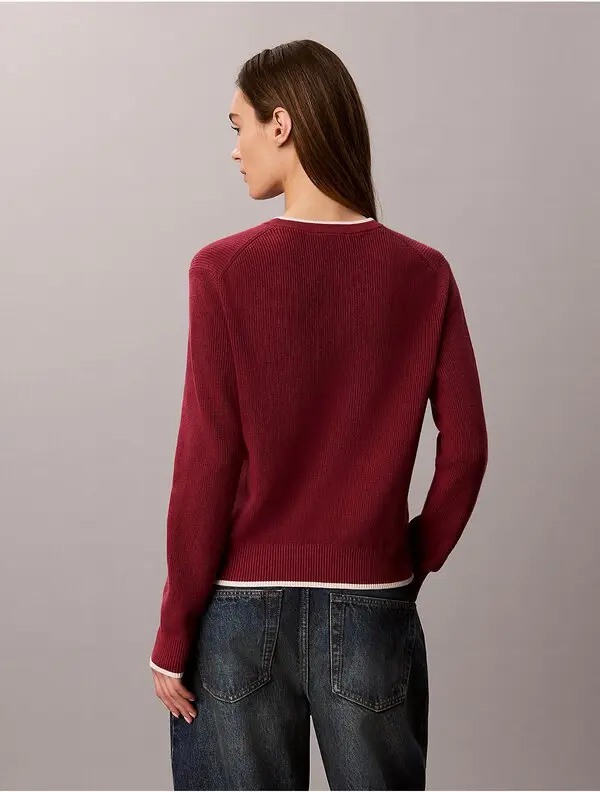 Calvin Klein Smooth Cotton Monogram Tipping Sweater - Rhododendron