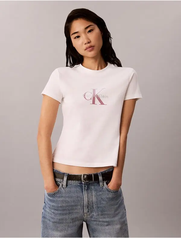 Calvin Klein Slim Gradient Monologo Tee - Bright White